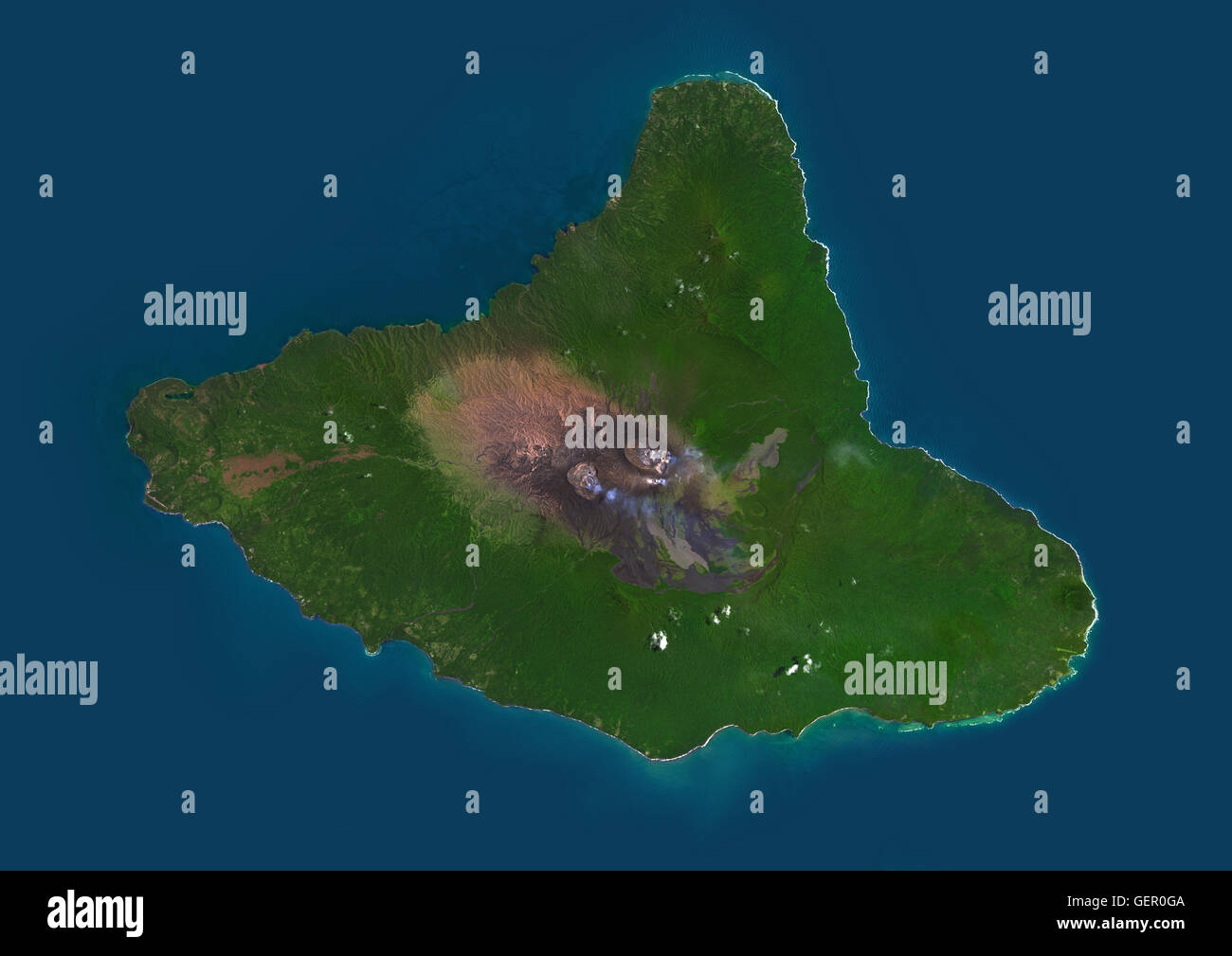 Satellite view of Ambrym, a volcanic island in the archipelago of ...