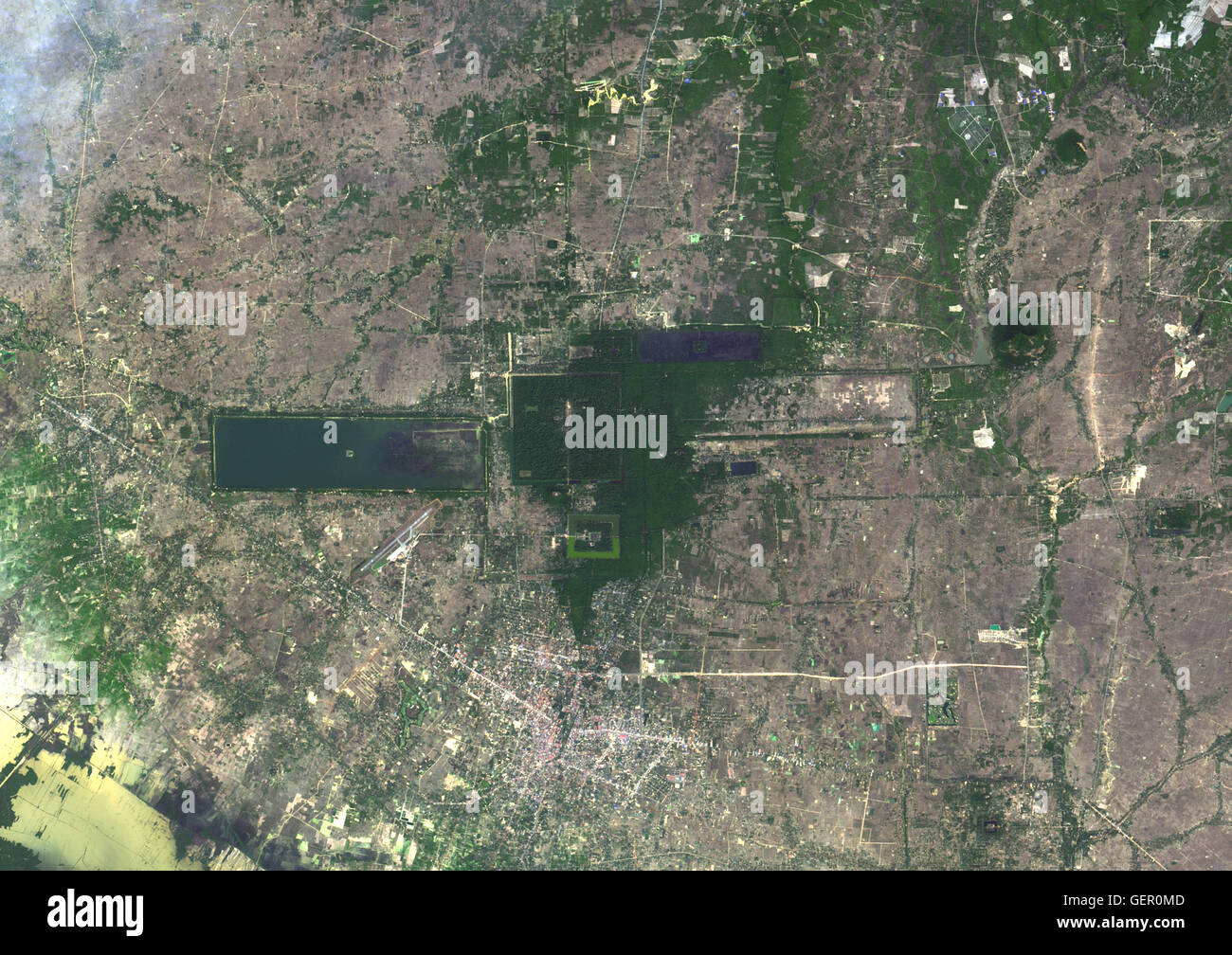 Satellite view of Angkor archaeological site comprising Angkor Wat ...