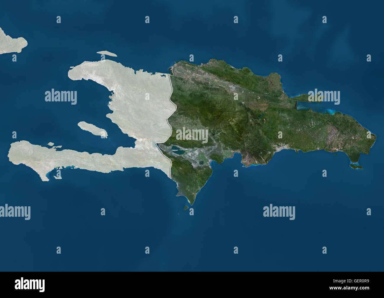 Satellite view of the Dominican Republic (with country boundaries and ...