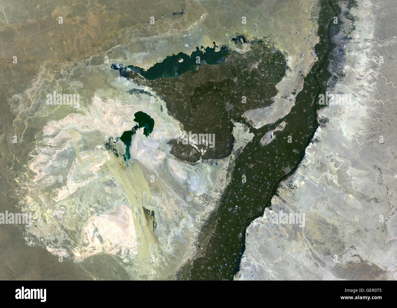 Satellite view of Faiyum Oasis, Egypt. Al Fayyum Oasis is a basin in ...