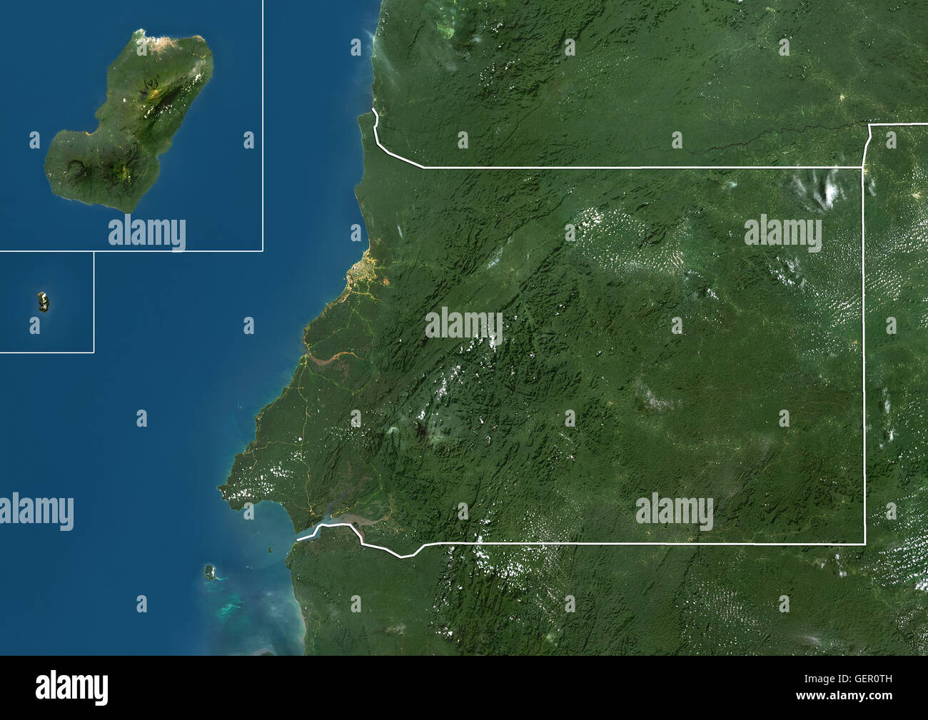 Satellite view of Equatorial Guinea (with country boundaries). This ...