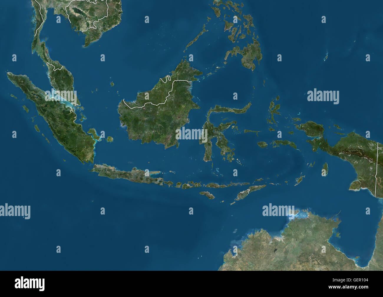 Satellite view of Southeast Asia showing Malaysia, Indonesia and Brunei ...
