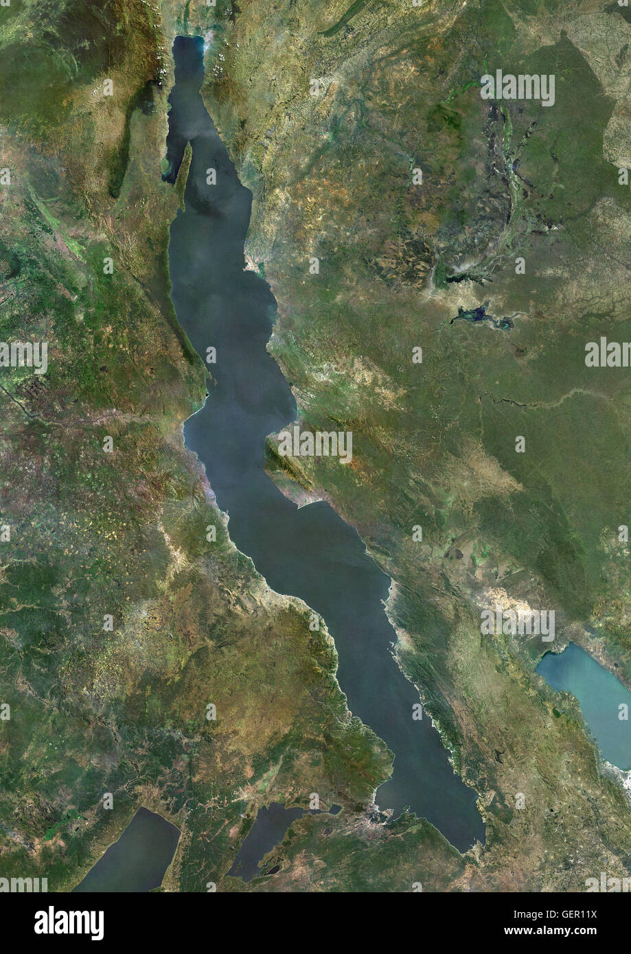 Satellite view of Lake Tanganyika, an African Great Lake divided ...