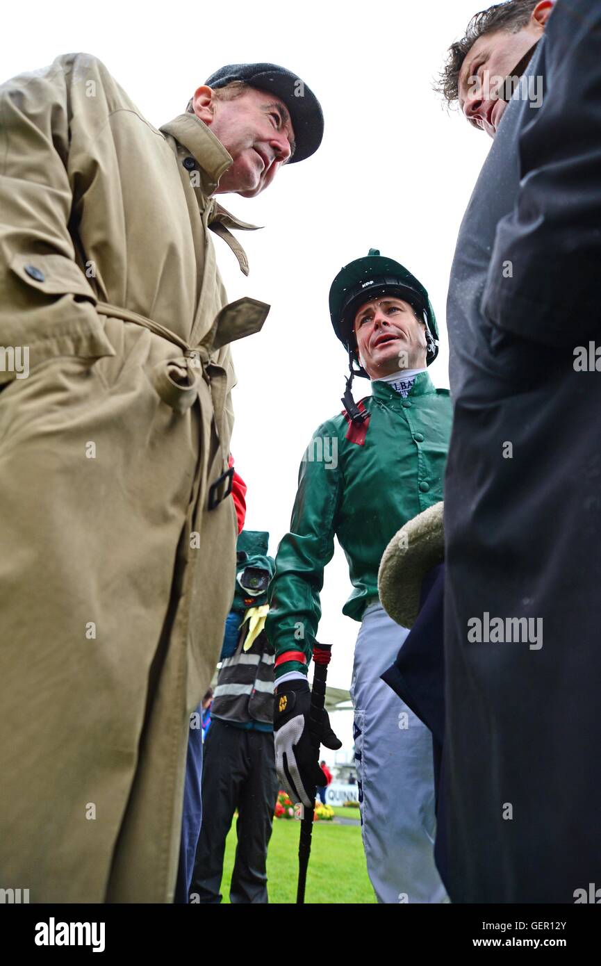 Trainer Dermot Weld (left) with Pat Downes (right) after seeing jockey ...