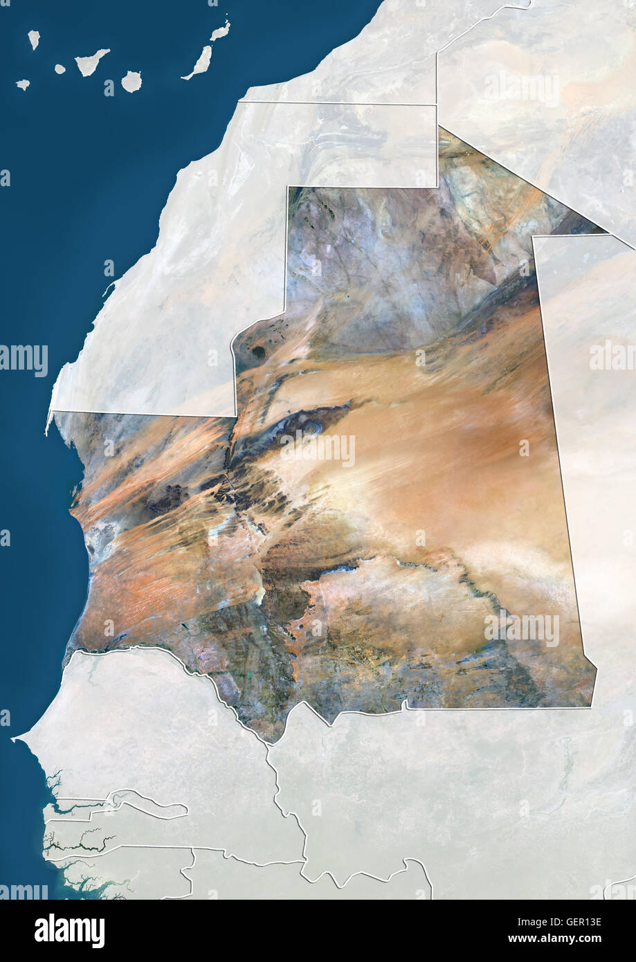 Satellite view mauritania country boundaries hi-res stock photography and images - Alamy