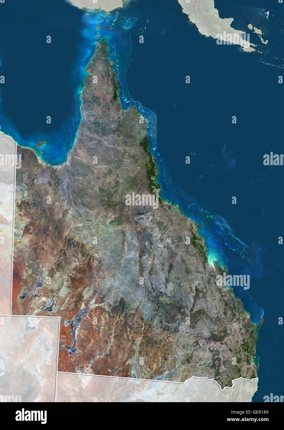Satellite view great barrier reef extends along hi-res stock ...