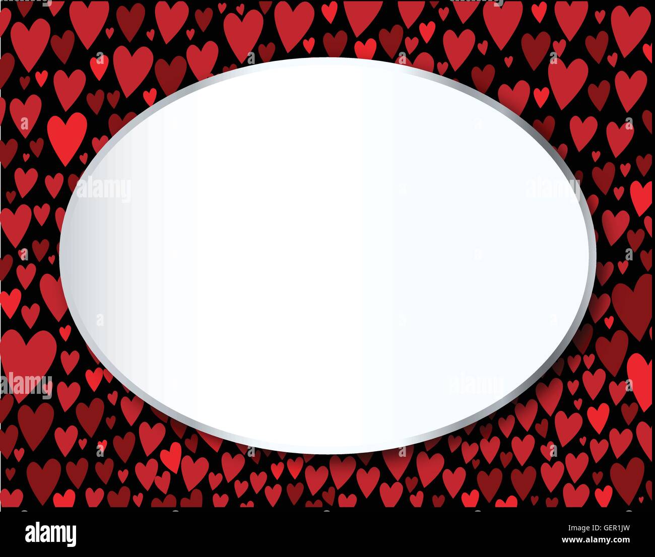 Hearts falling and collecting at the bottom of the page with an oval ...