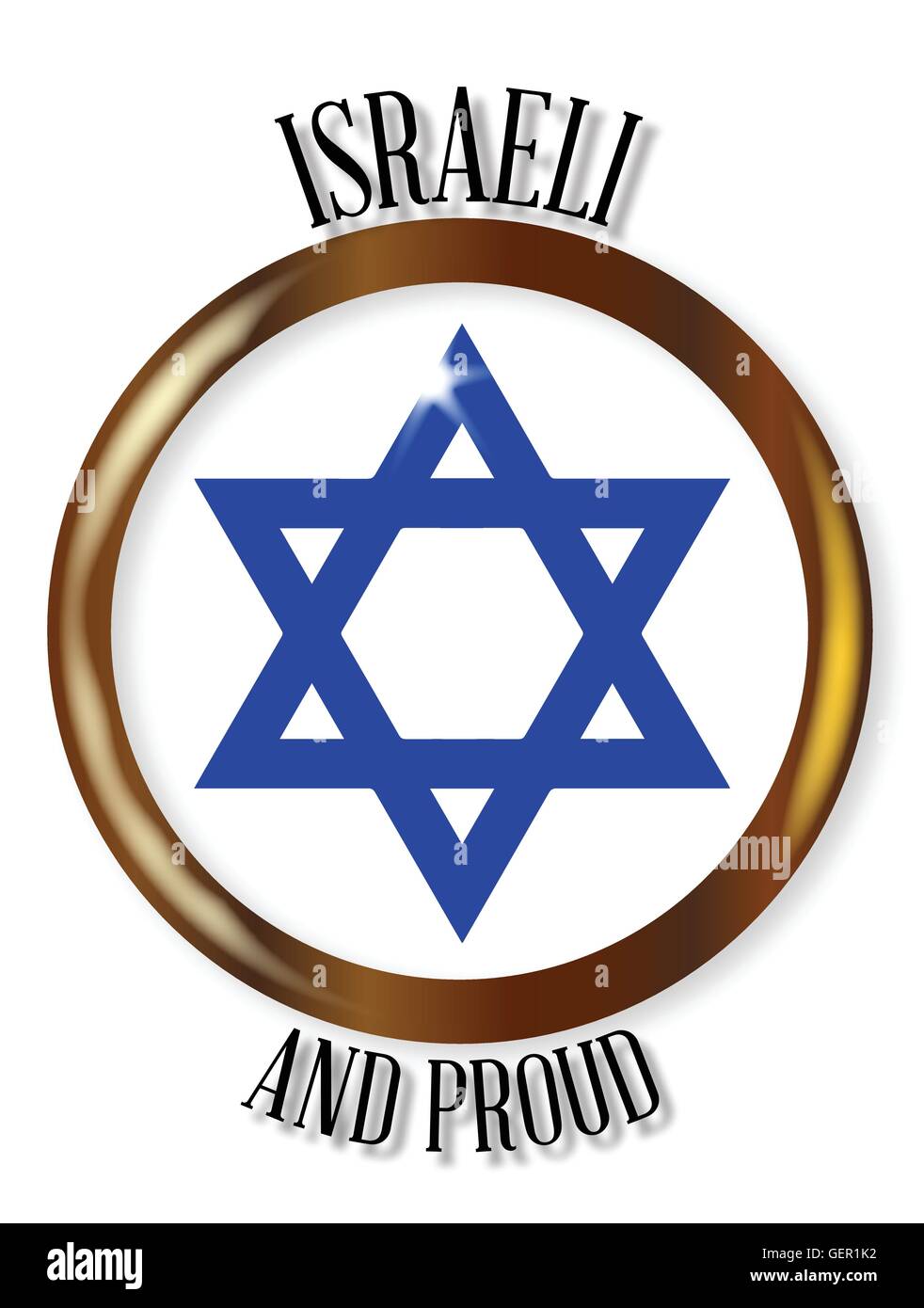 Traditional Israeli symbol on a Israeli and Proud button over a white ...