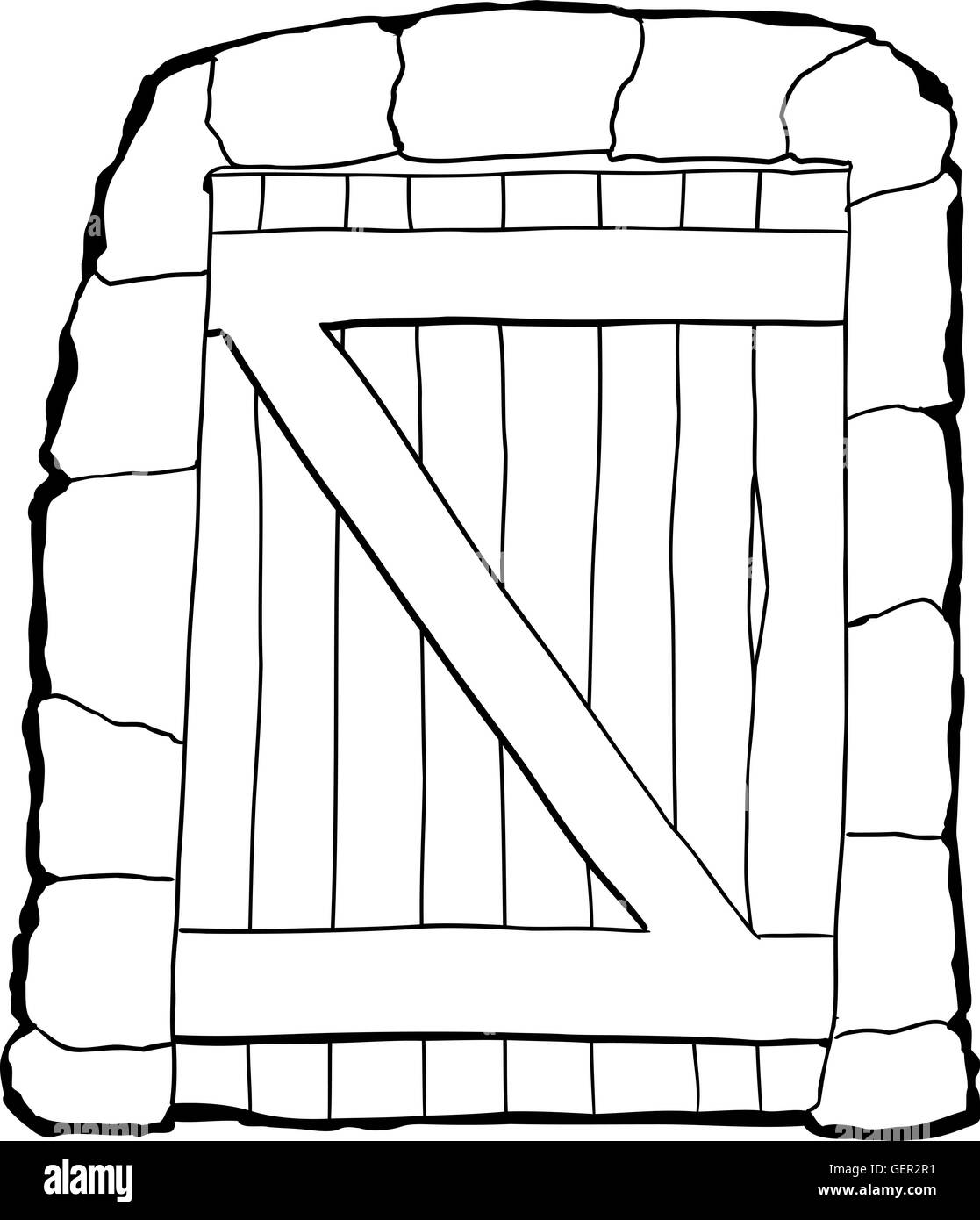 Single outline closed dungeon doorway over white background Stock Photo ...