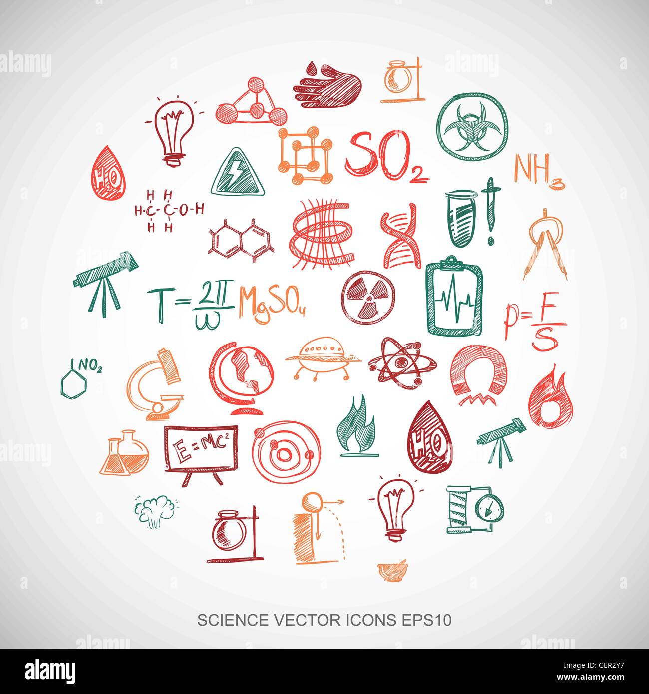 Multicolor doodles Hand Drawn Science Icons set on White. EPS10 vector ...