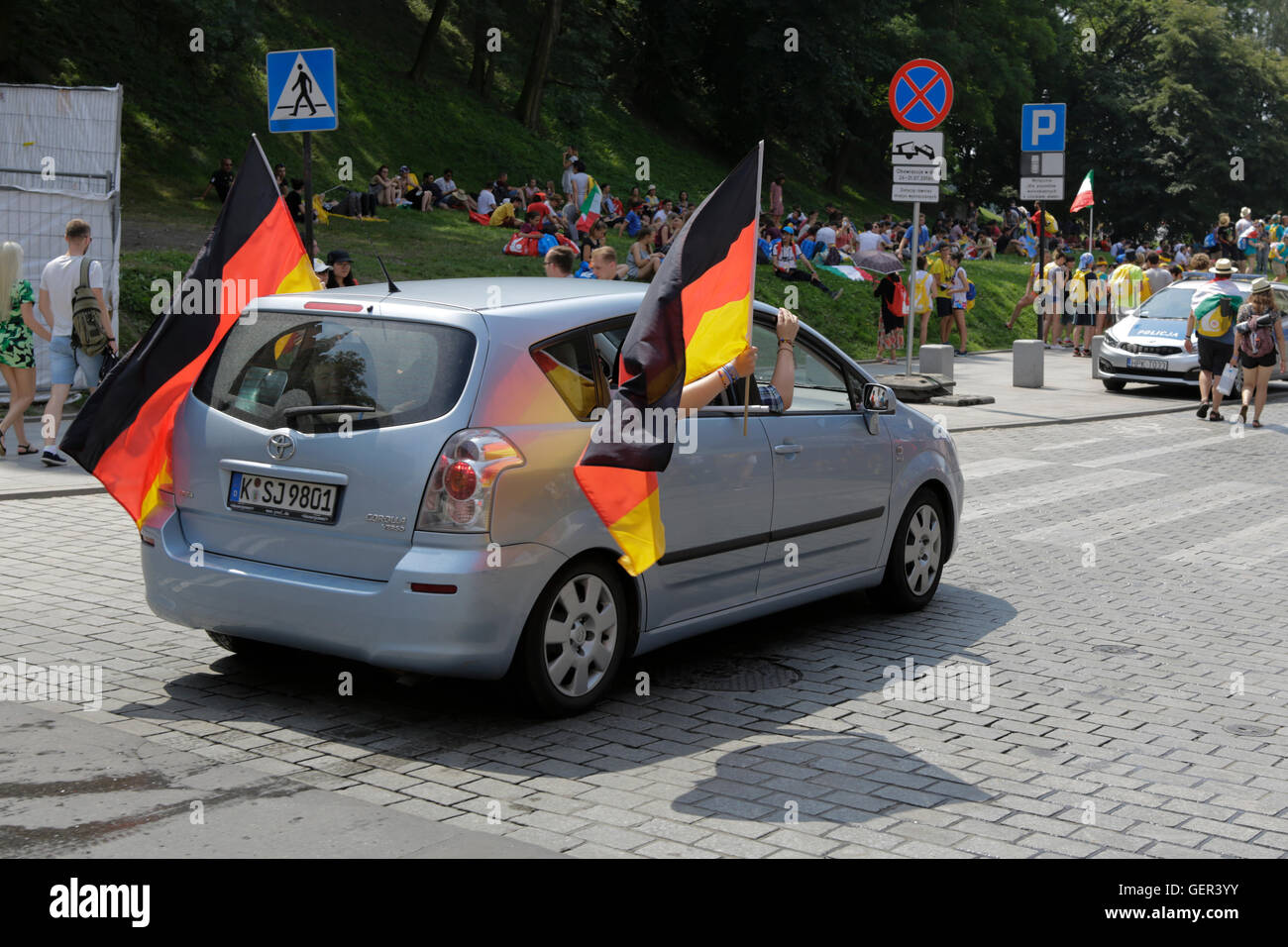 Krakow, Poland. 26th July, 2016. German Pilgrims from Cologne drive in ...