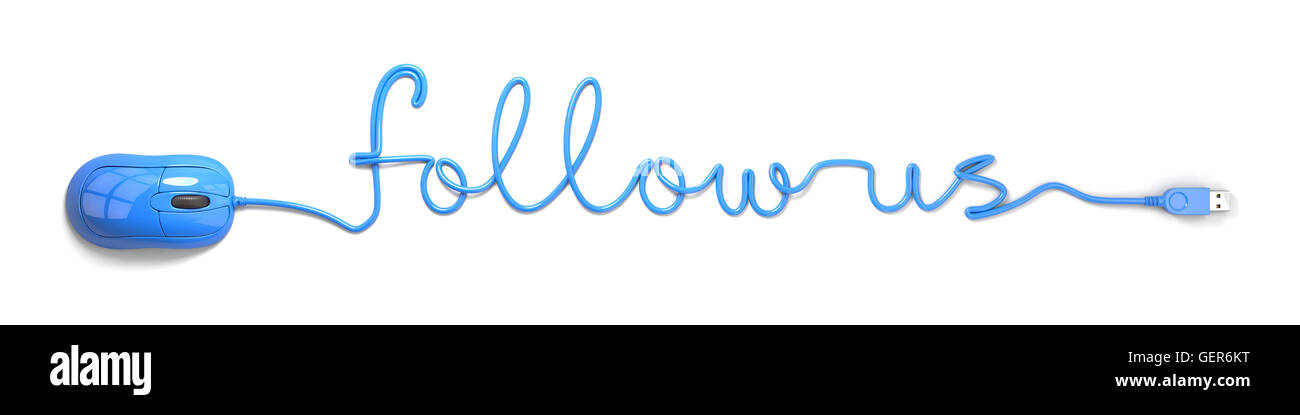 Blue mouse and cable in the shape of follow us Stock Photo - Alamy
