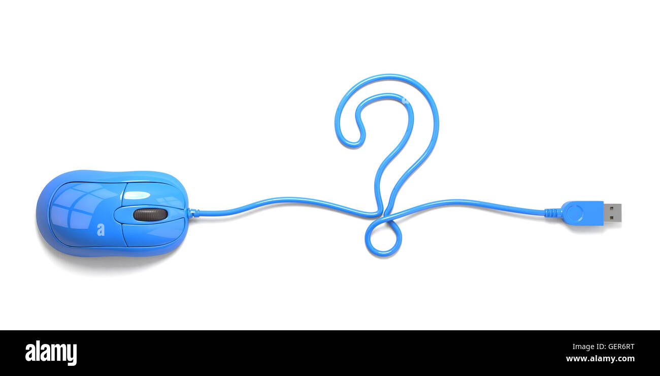 Blue mouse and cable in the shape of question mark Stock Photo - Alamy