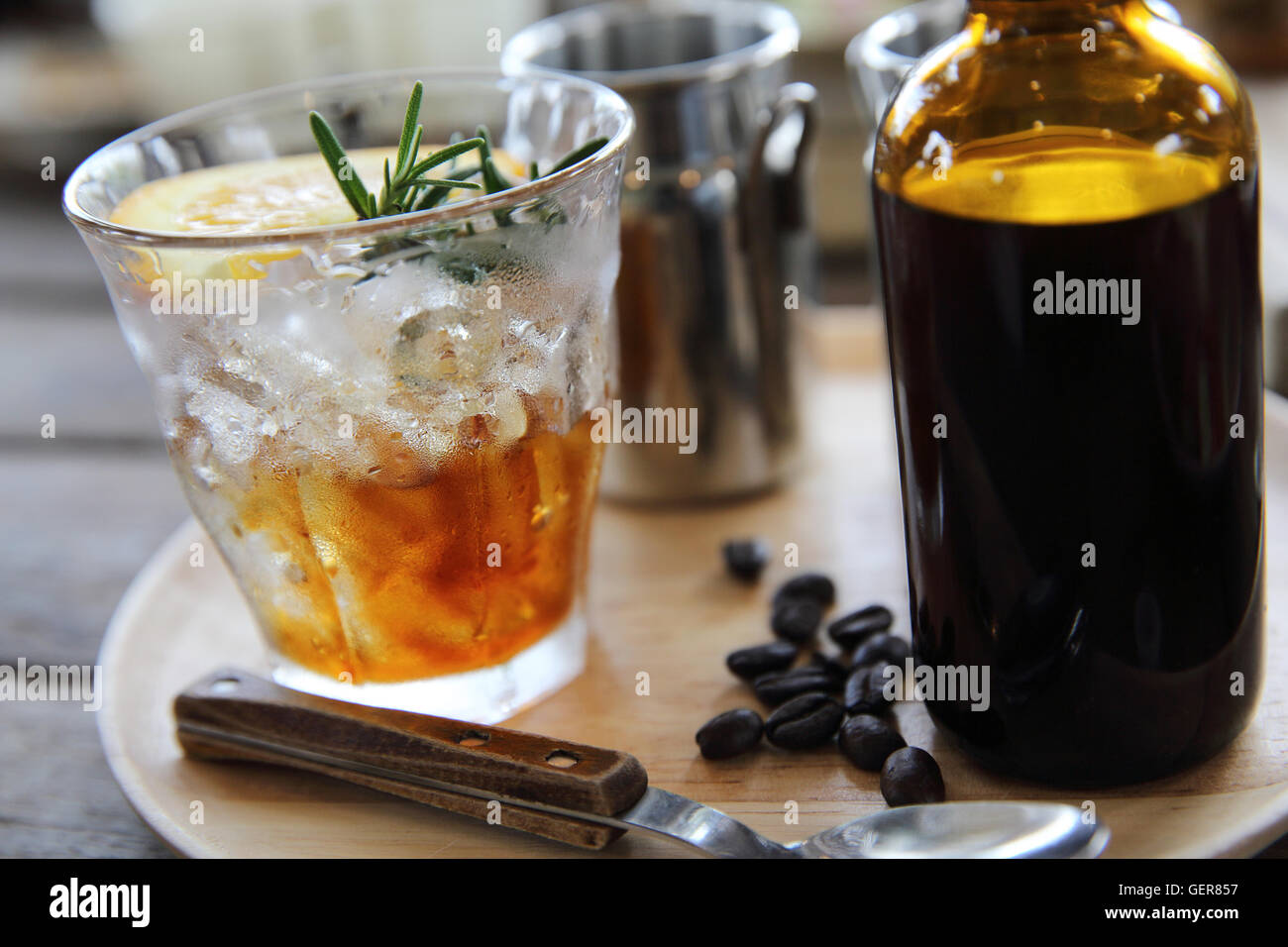 Coffee and orange mix on wood background Stock Photo - Alamy