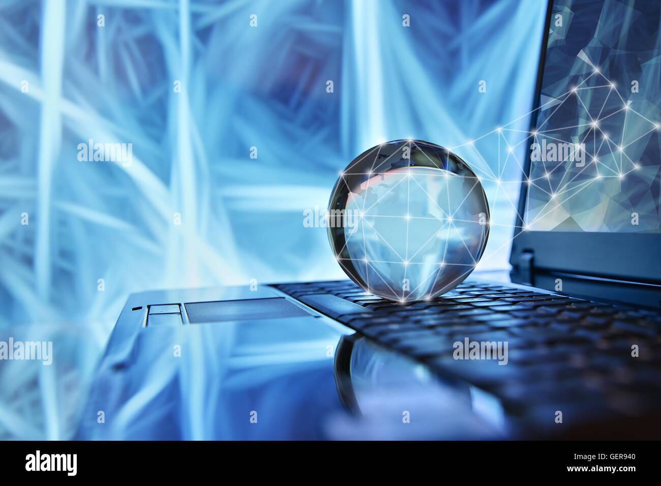 Notebook with Globe network concept Stock Photo - Alamy