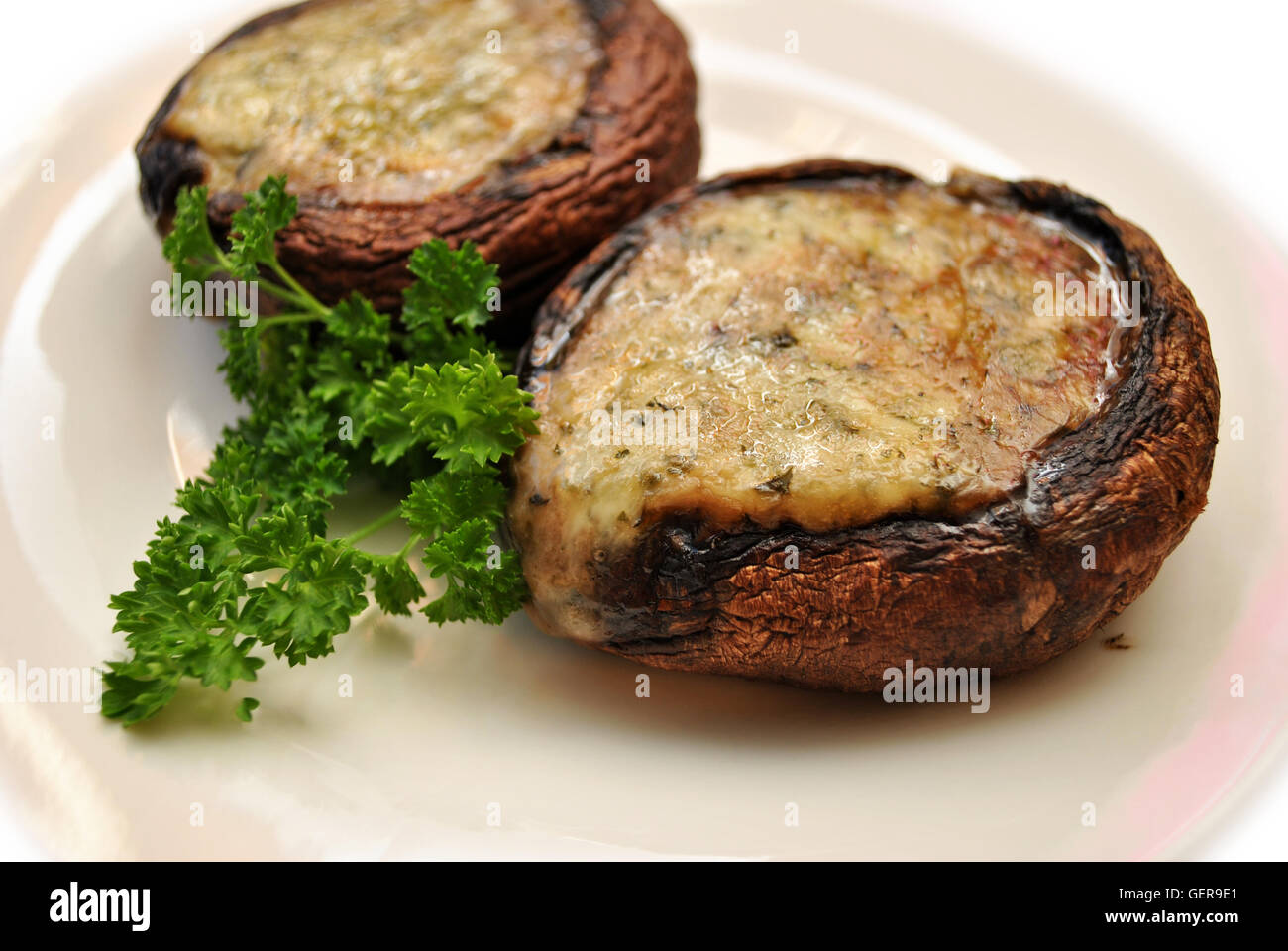 Cheesy Stuffed Portabella Mushroom Appetizers Stock Photo - Alamy