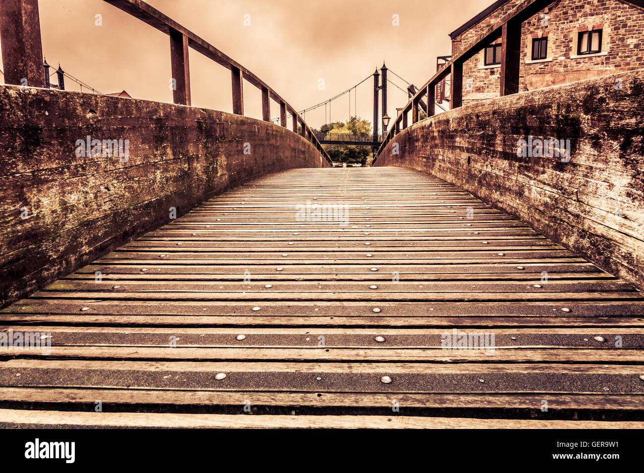 Small pedestrian bridge in the Exeter Quay, Devon, England, UK Stock ...