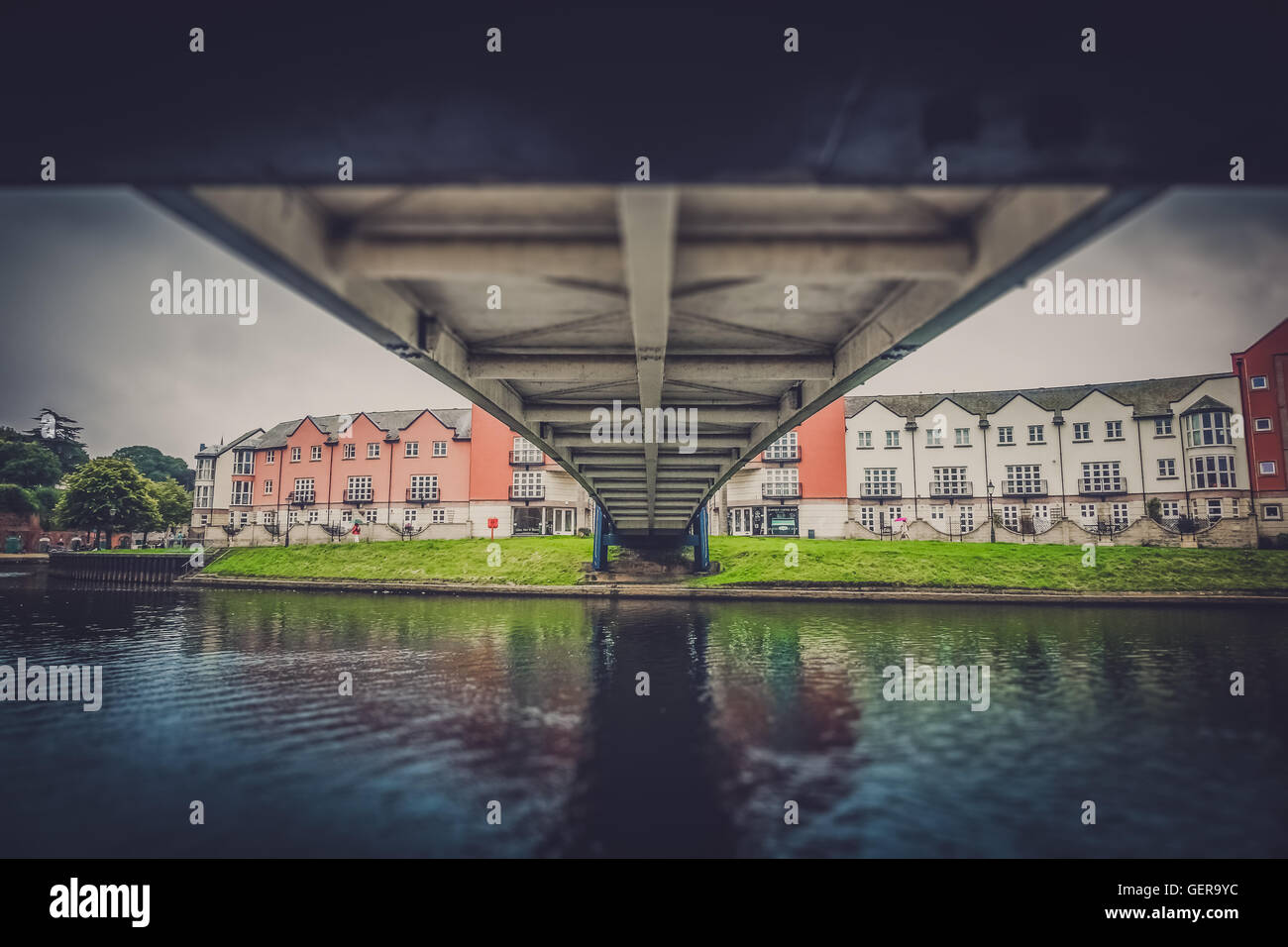 Under the pedestrian bridge in the Exeter Quay, Devon, England, UK ...