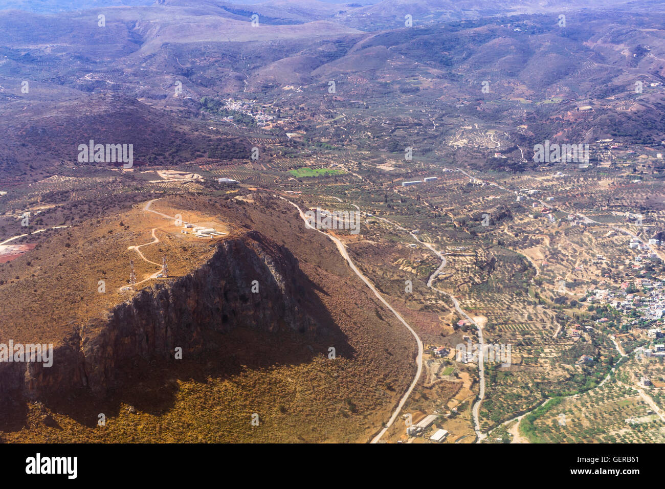 Aerial view of resort Crete island, flight altitude of aircraft ...