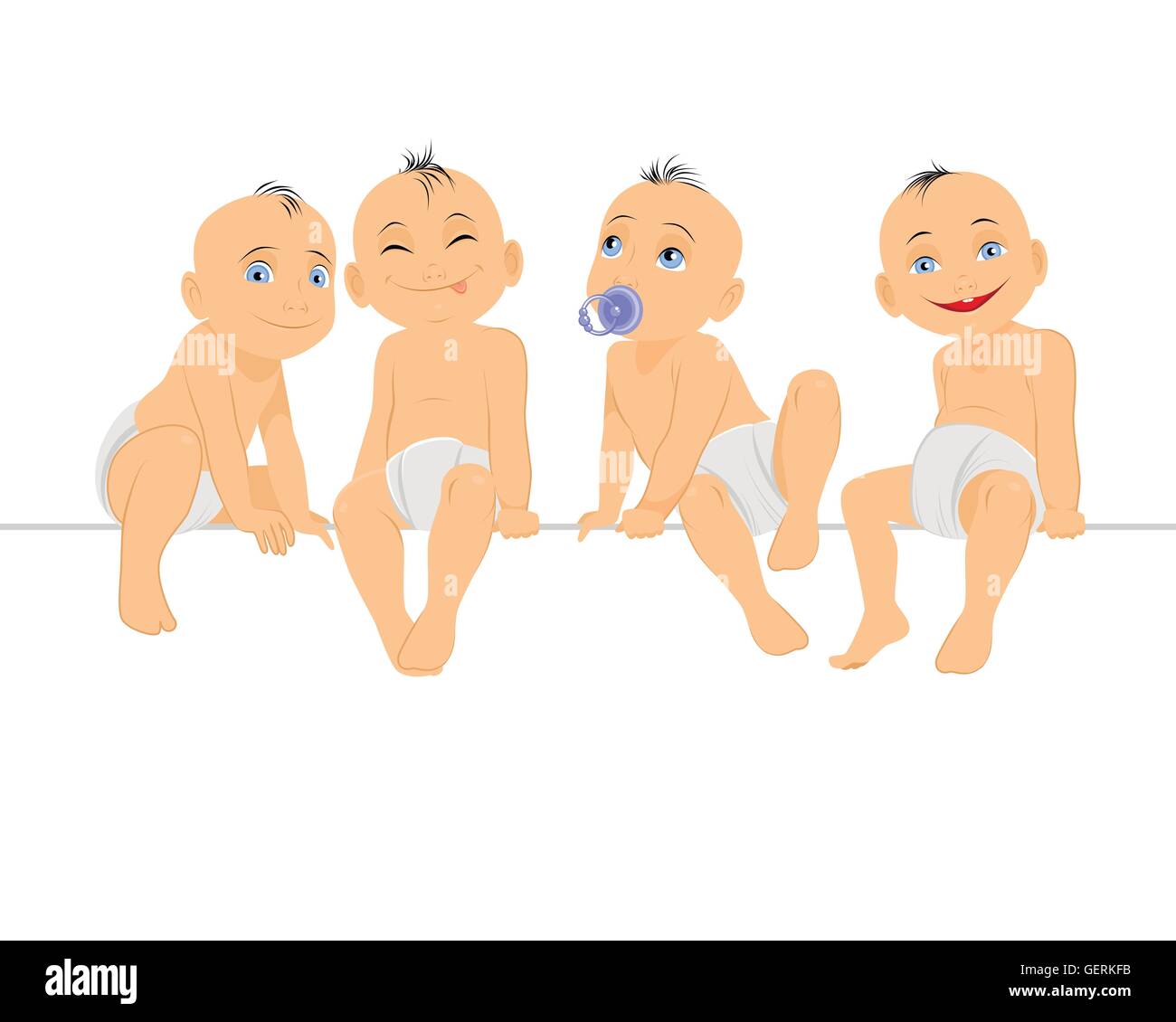 Vector illustration of a four babies sitting on banner Stock Vector ...