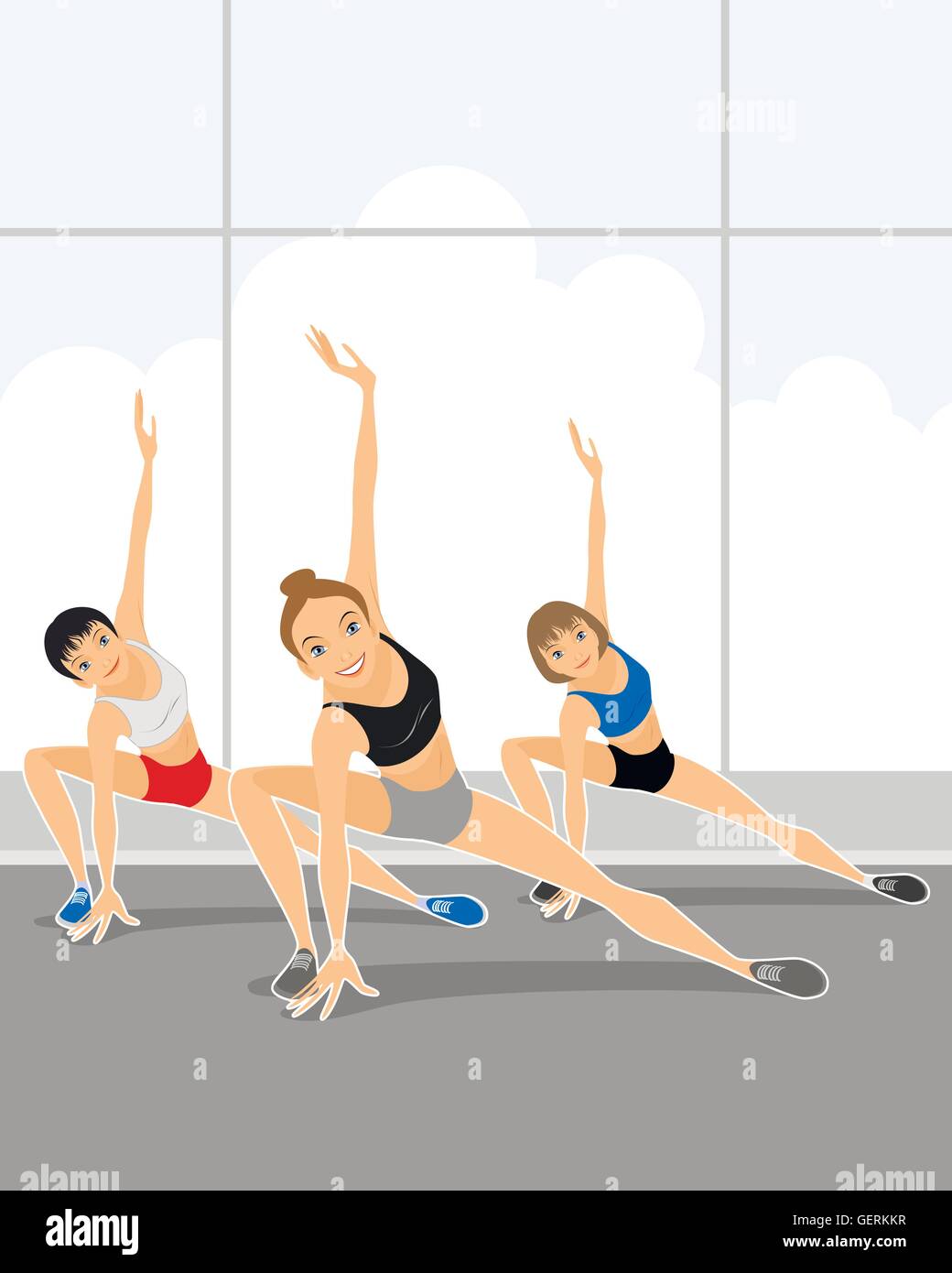 Cheerful young women exercising gym Stock Vector Images - Alamy