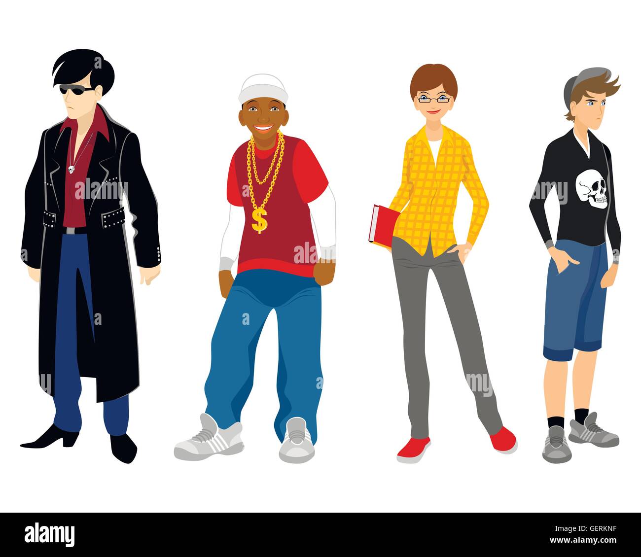Vector illustration of a four teenagers set Stock Vector Image & Art ...