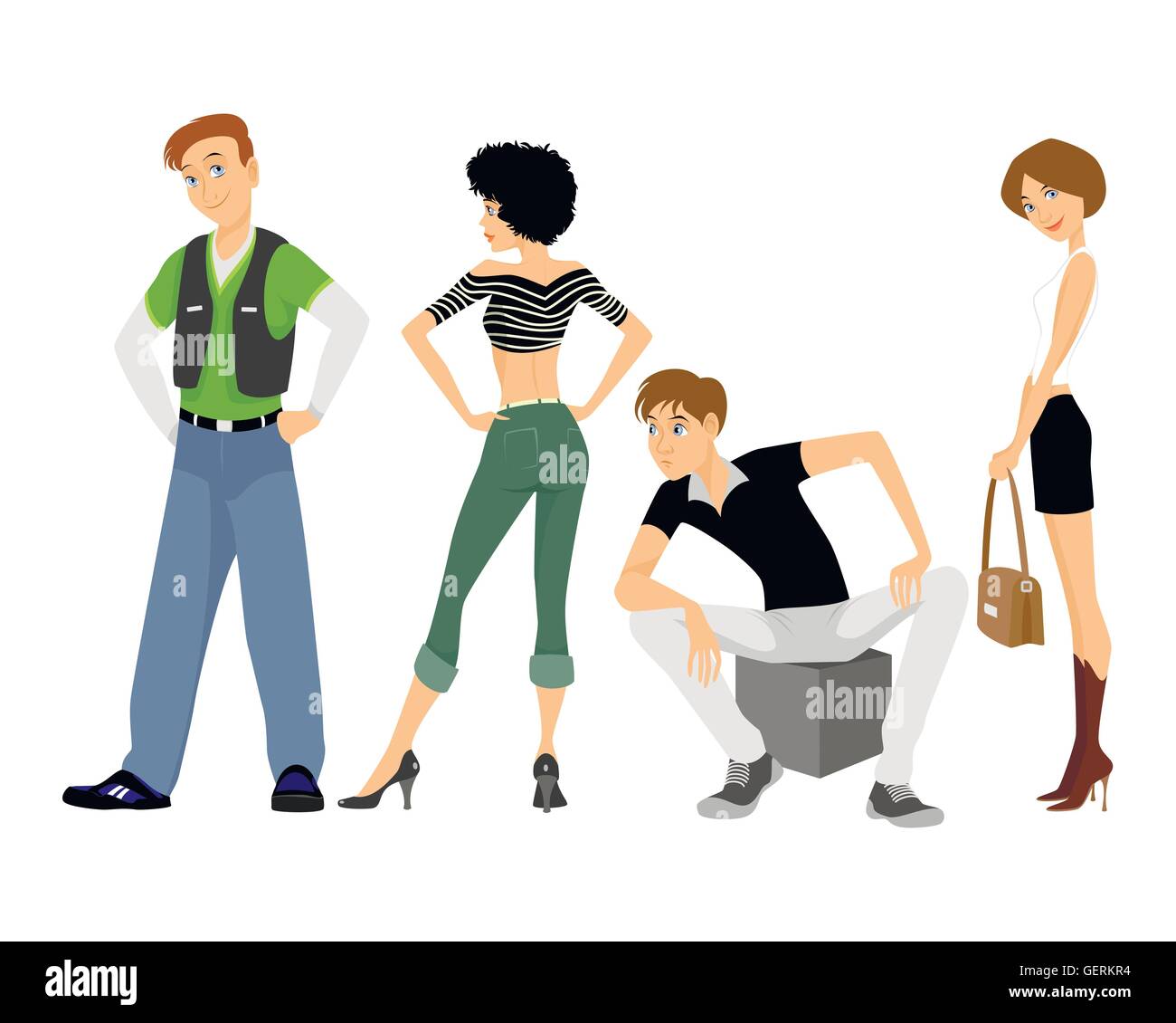 Vector illustration of a four teenagers set Stock Vector Image & Art ...