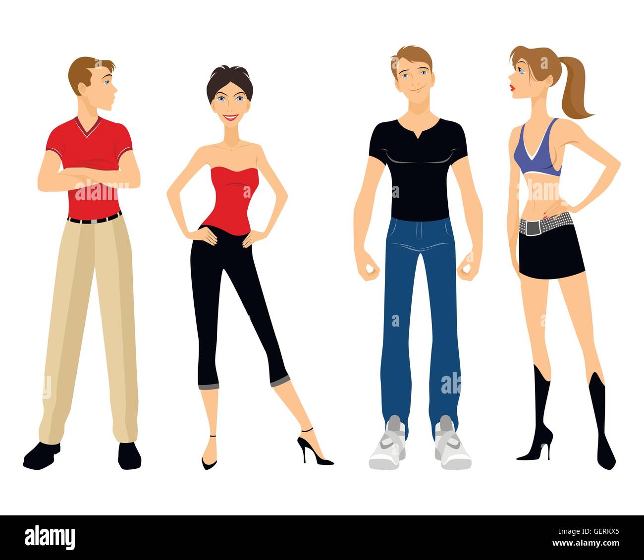 Vector illustration of a four teenagers set Stock Vector Image & Art ...