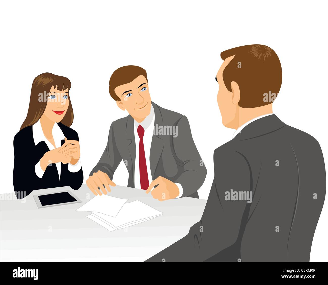 Vector illustration of a businessmen at negotiating table Stock Vector ...