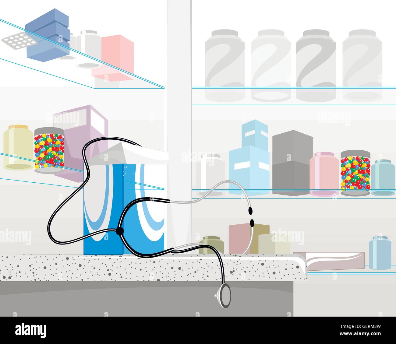 Vector illustration of a pharmacy counter with pills Stock Vector Image ...