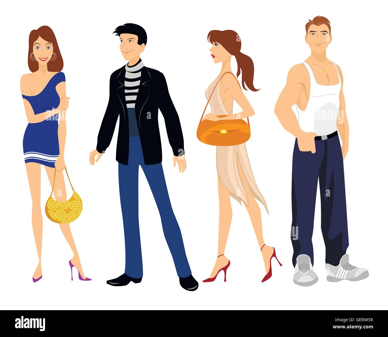 Vector illustration of a four teenagers set Stock Vector Image & Art ...