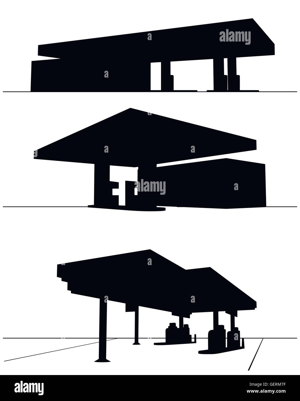 Vector illustration of a three refueling station Stock Vector Image ...