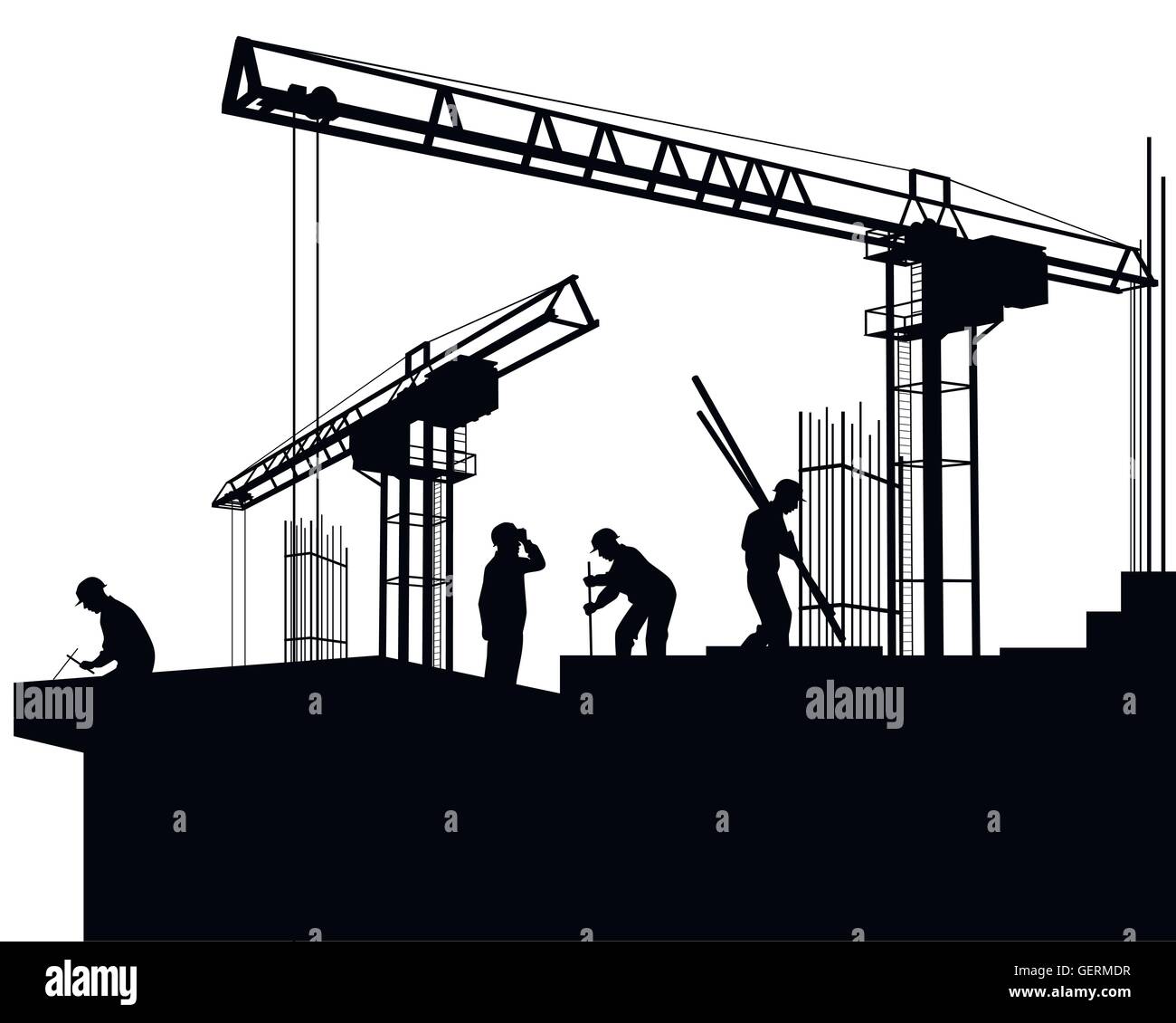 Vector illustration of a builders on a construction site Stock Vector ...