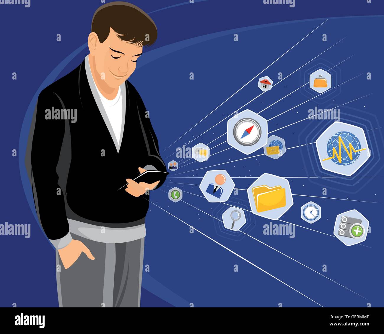Vector Illustration Of A Guy With Smartphone Stock Vector Image And Art