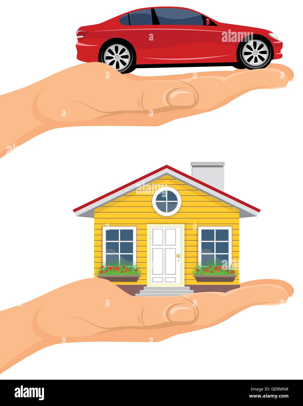Vector illustration of a house and car in hands Stock Vector Image ...