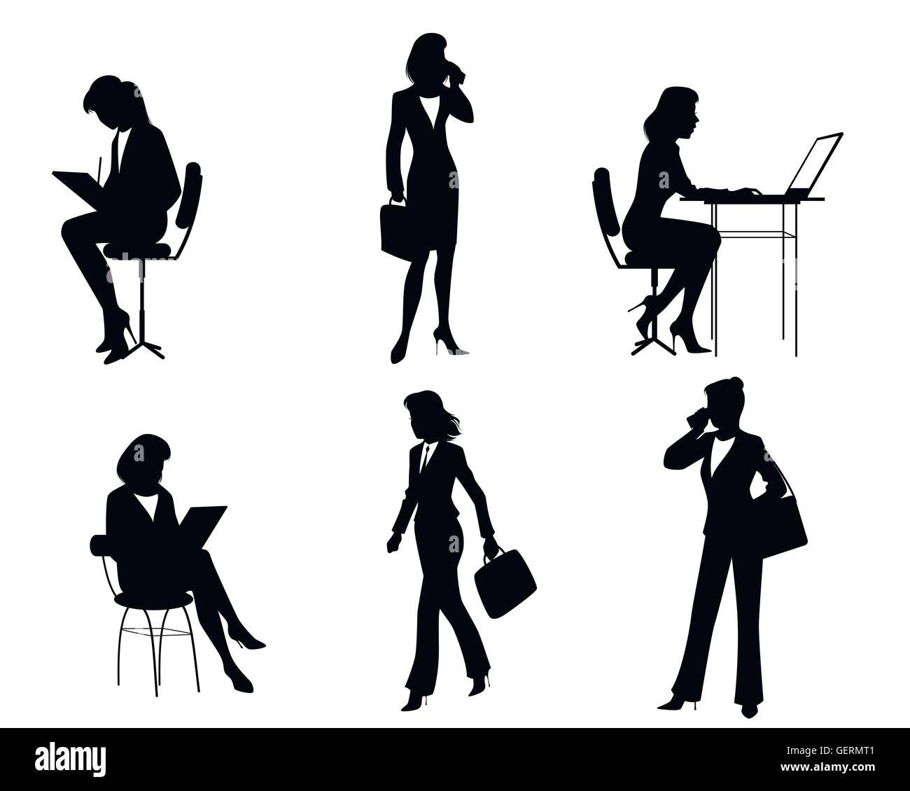 Vector illustration of a six businesswomen silhouettes Stock Vector ...