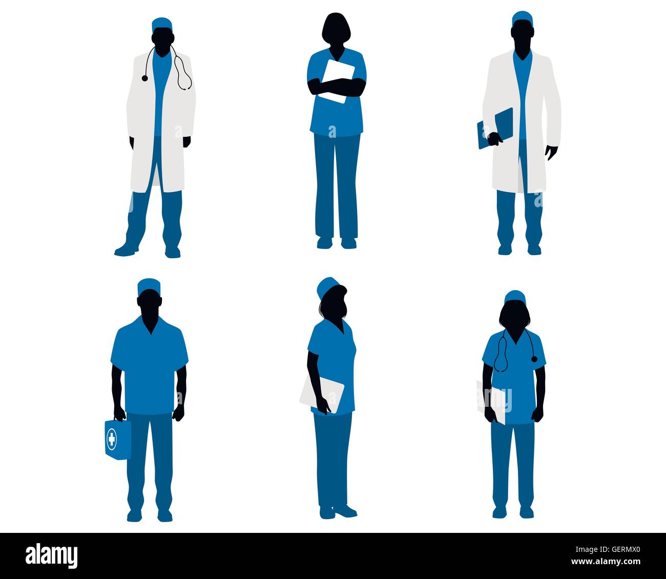 Vector illustration of a six doctors silhouettes on white Stock Vector ...