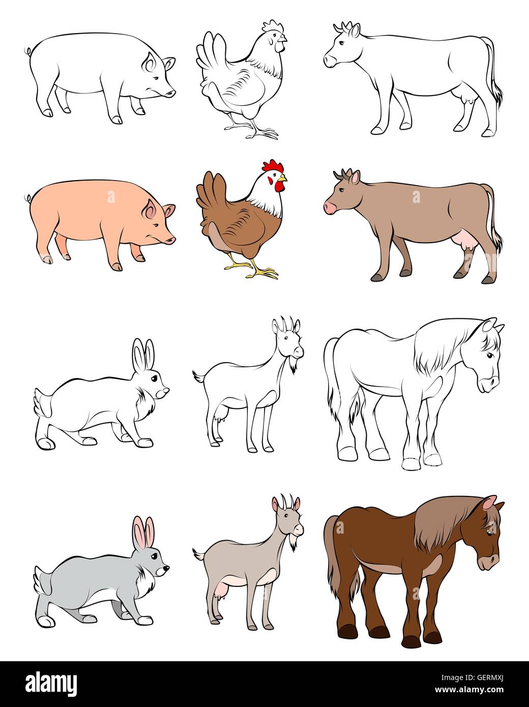 Vector illustration of a six animals set Stock Vector Image & Art - Alamy