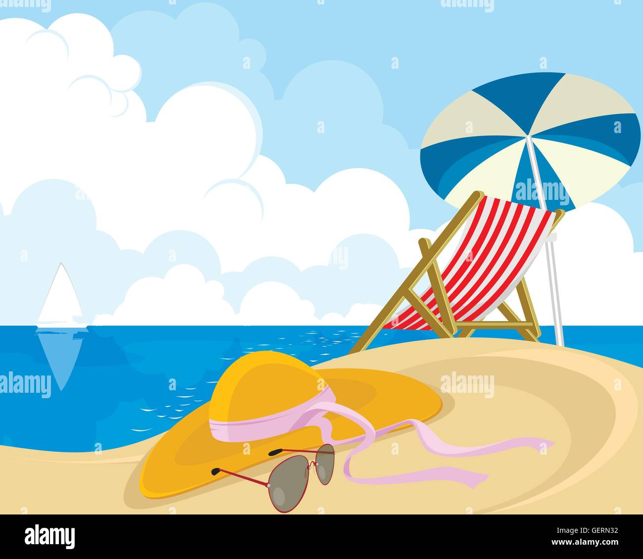 Vector illustration of a tropical beach on ocean shore Stock Vector ...