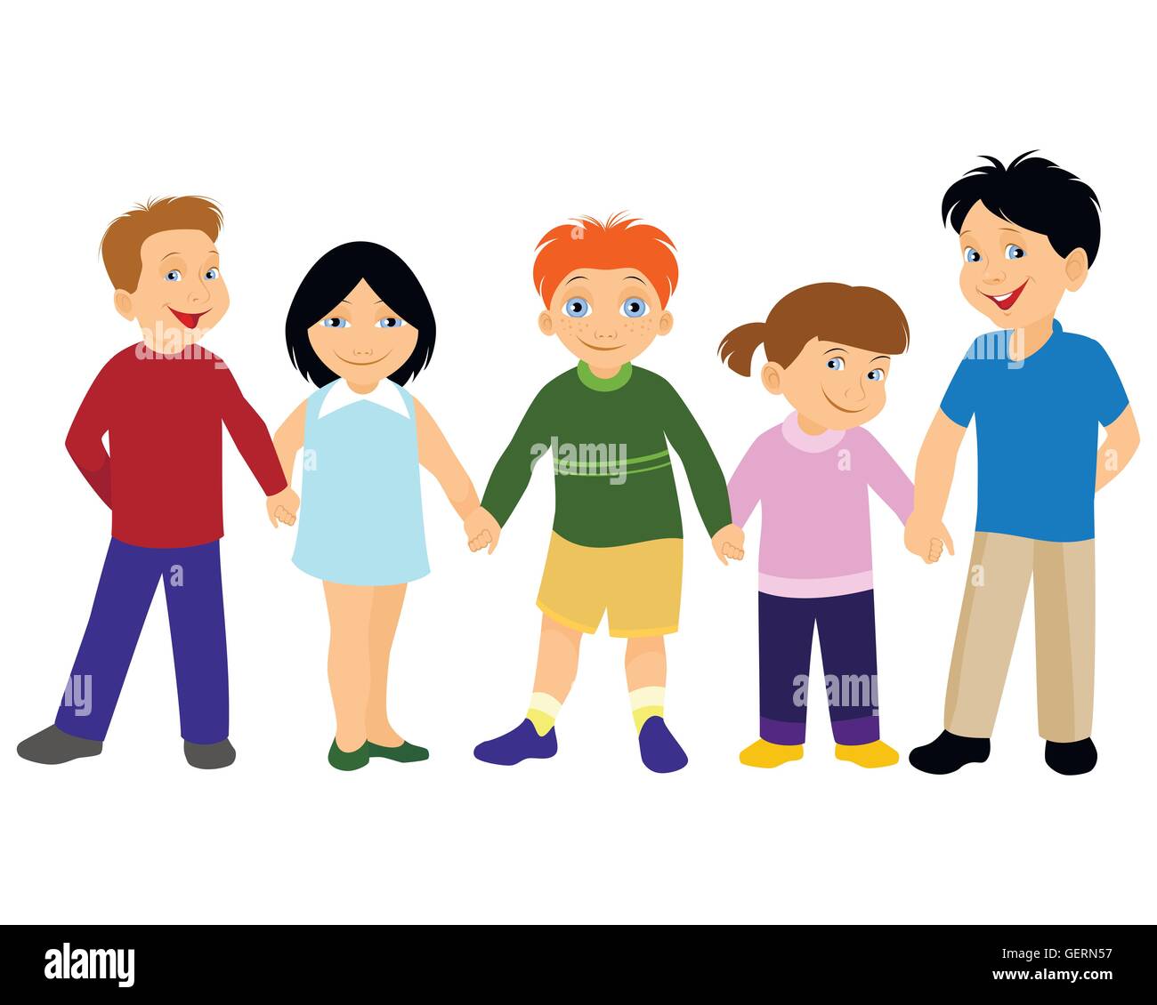 Vector illustration of a children holding hands Stock Vector Image ...