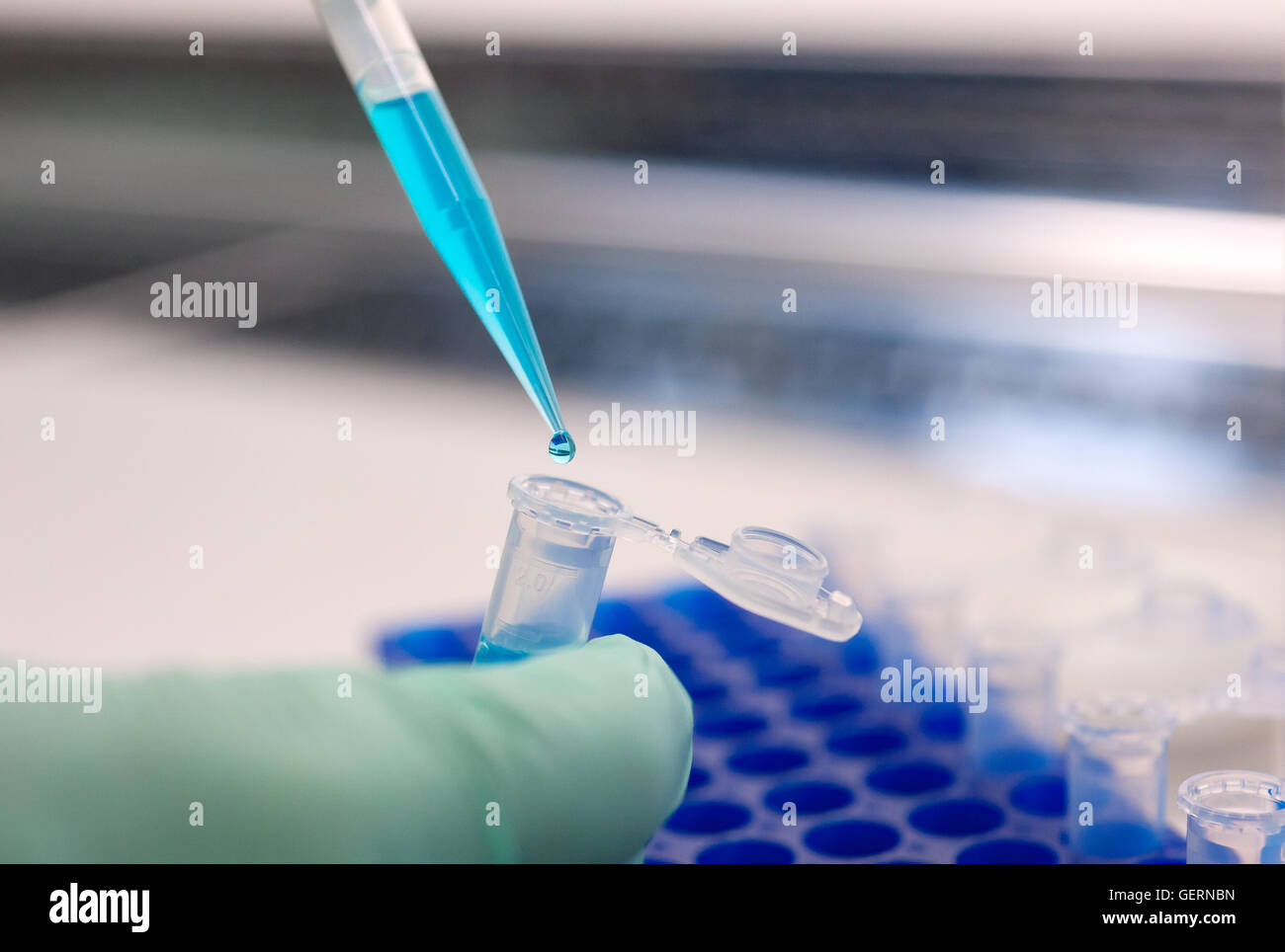 Berlin, Germany, Blue Liquid comes in a Reaktionsgefaess Stock Photo ...