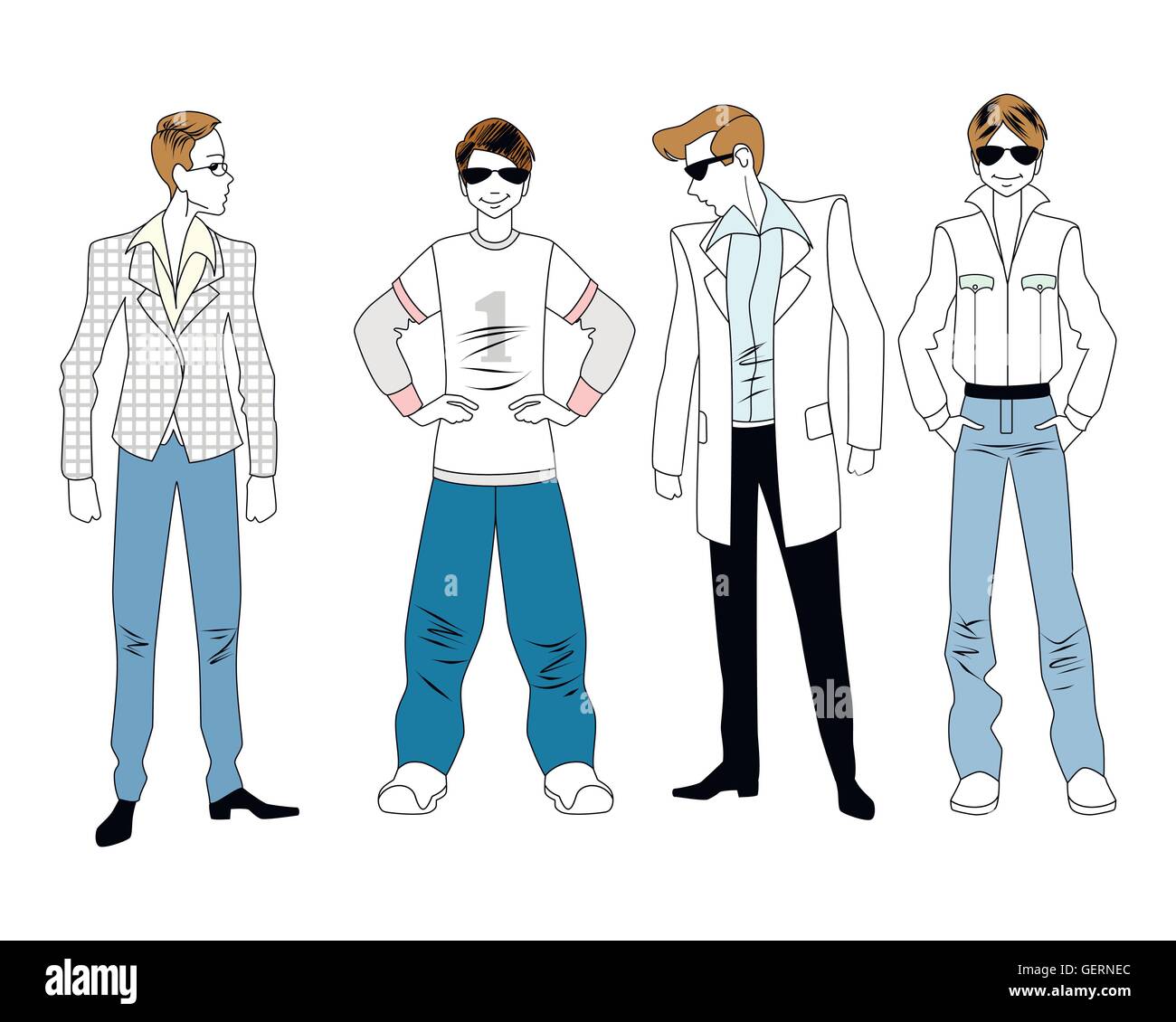 Vector illustration of a four teenagers set Stock Vector Image & Art ...