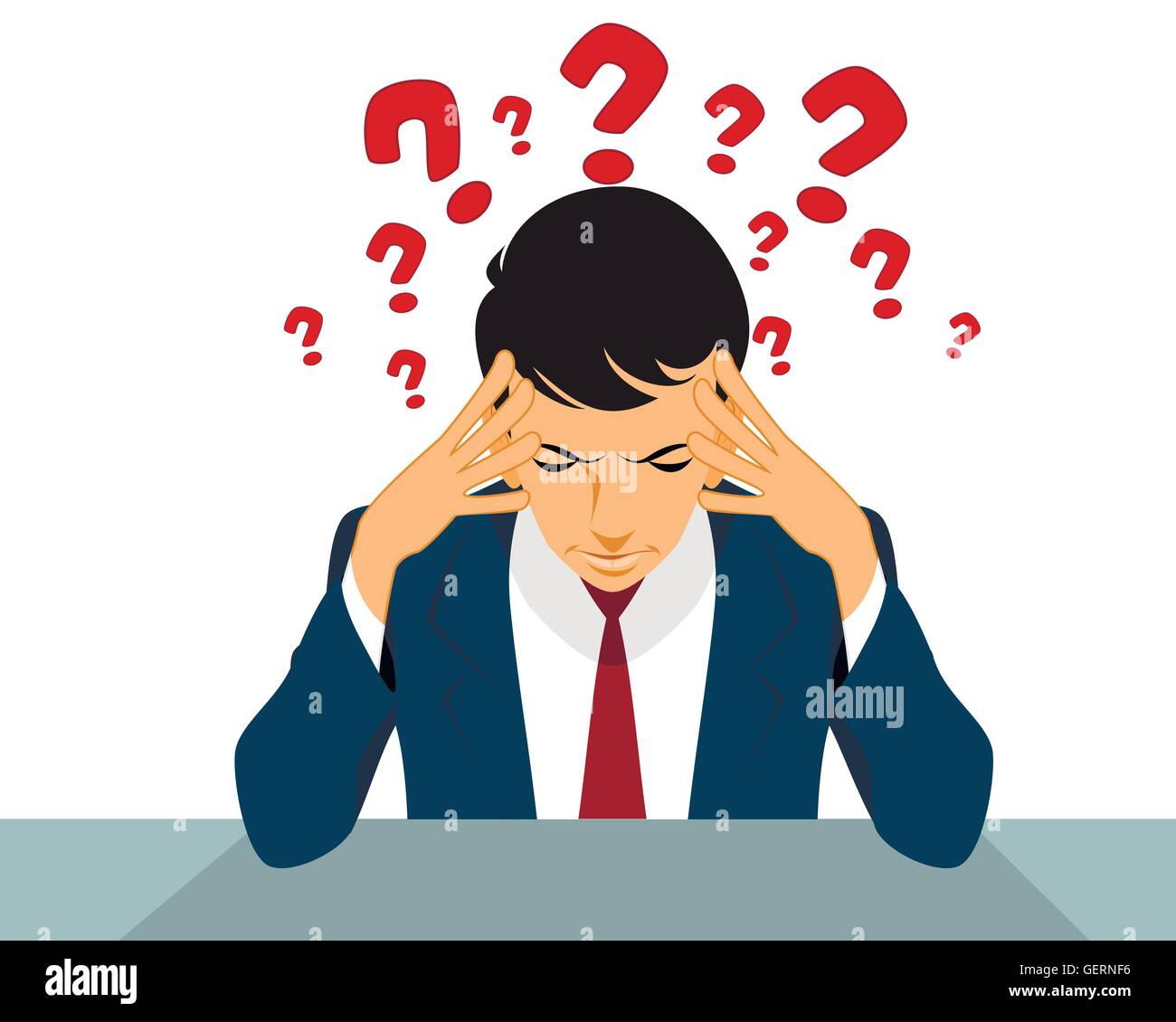 Vector illustration of a businessman with many questions Stock Vector ...
