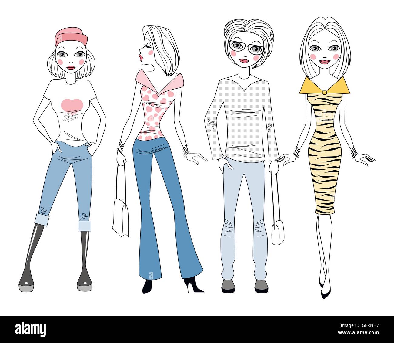 Vector illustration of a four teenagers set Stock Vector Image & Art ...