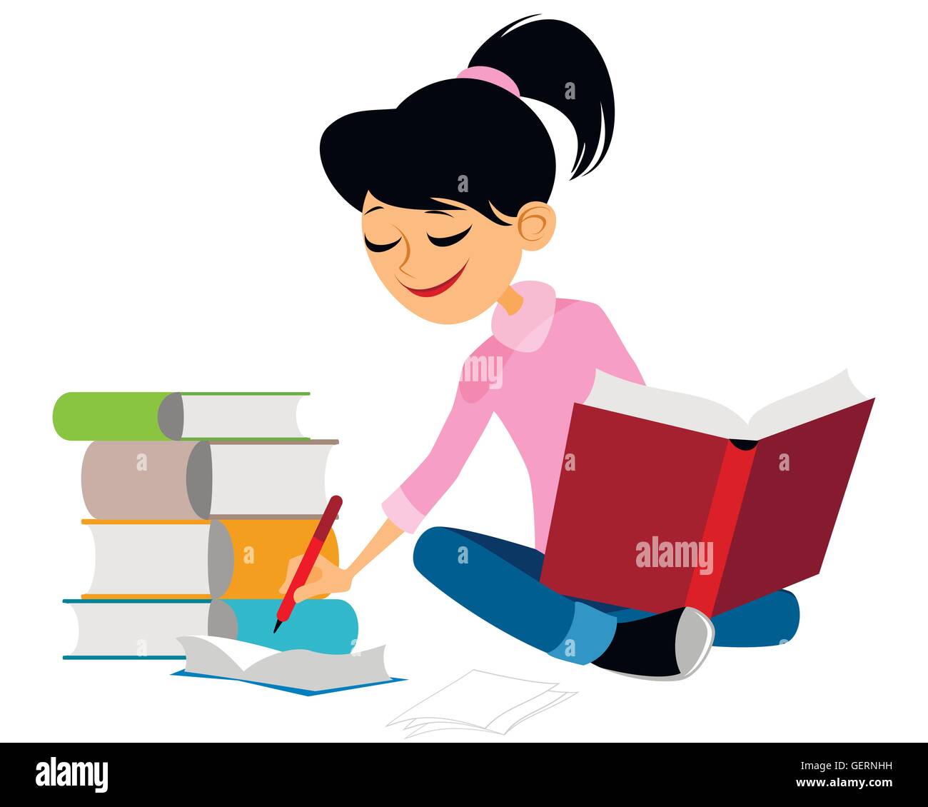 Vector illustration of a young girl learning Stock Vector Image & Art ...