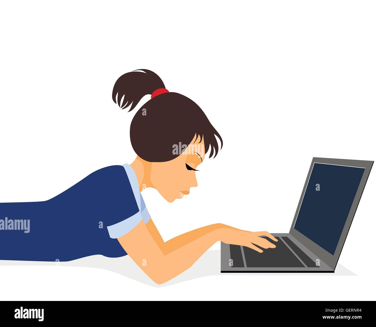 Vector illustration of a young girl typing on laptop Stock Vector Image ...