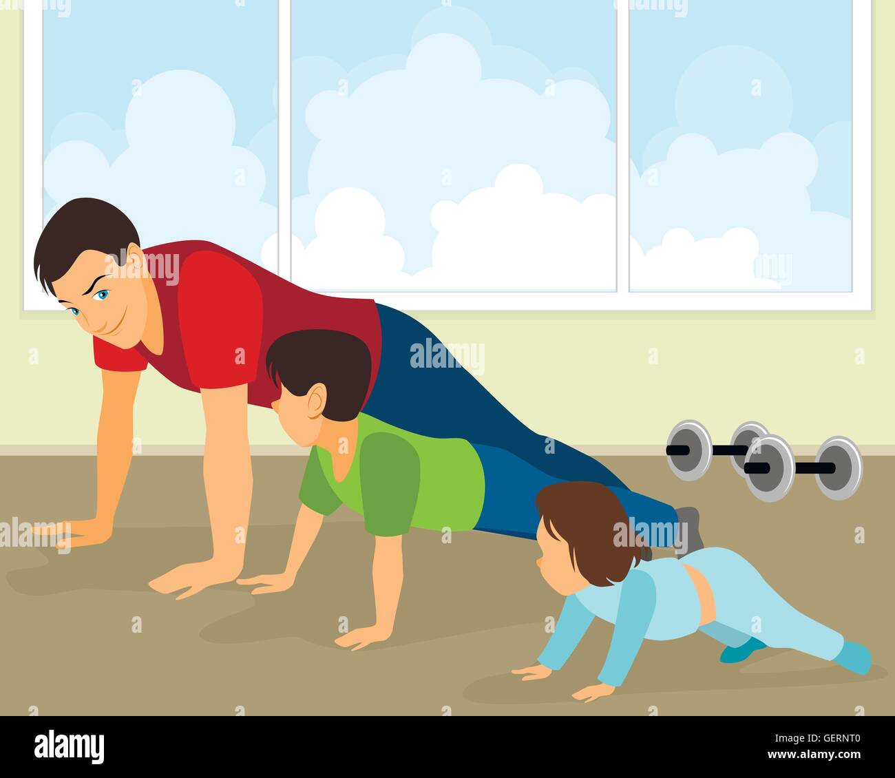 Vector illustration of a family doing exercises Stock Vector Image ...