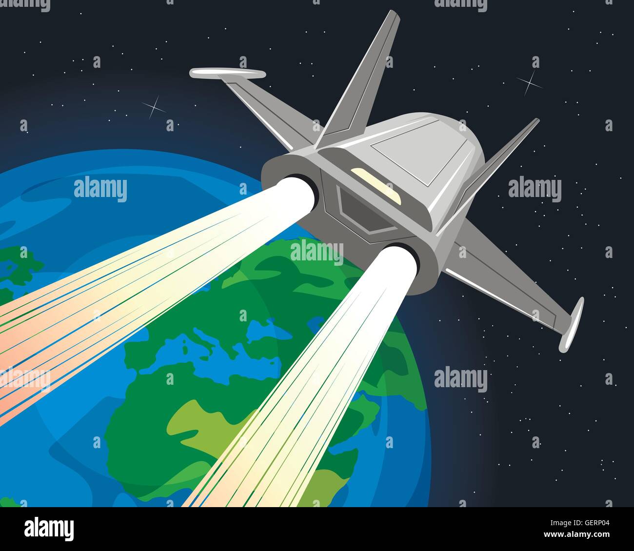 Vector illustration of a spaceship and planet Stock Vector Image & Art ...