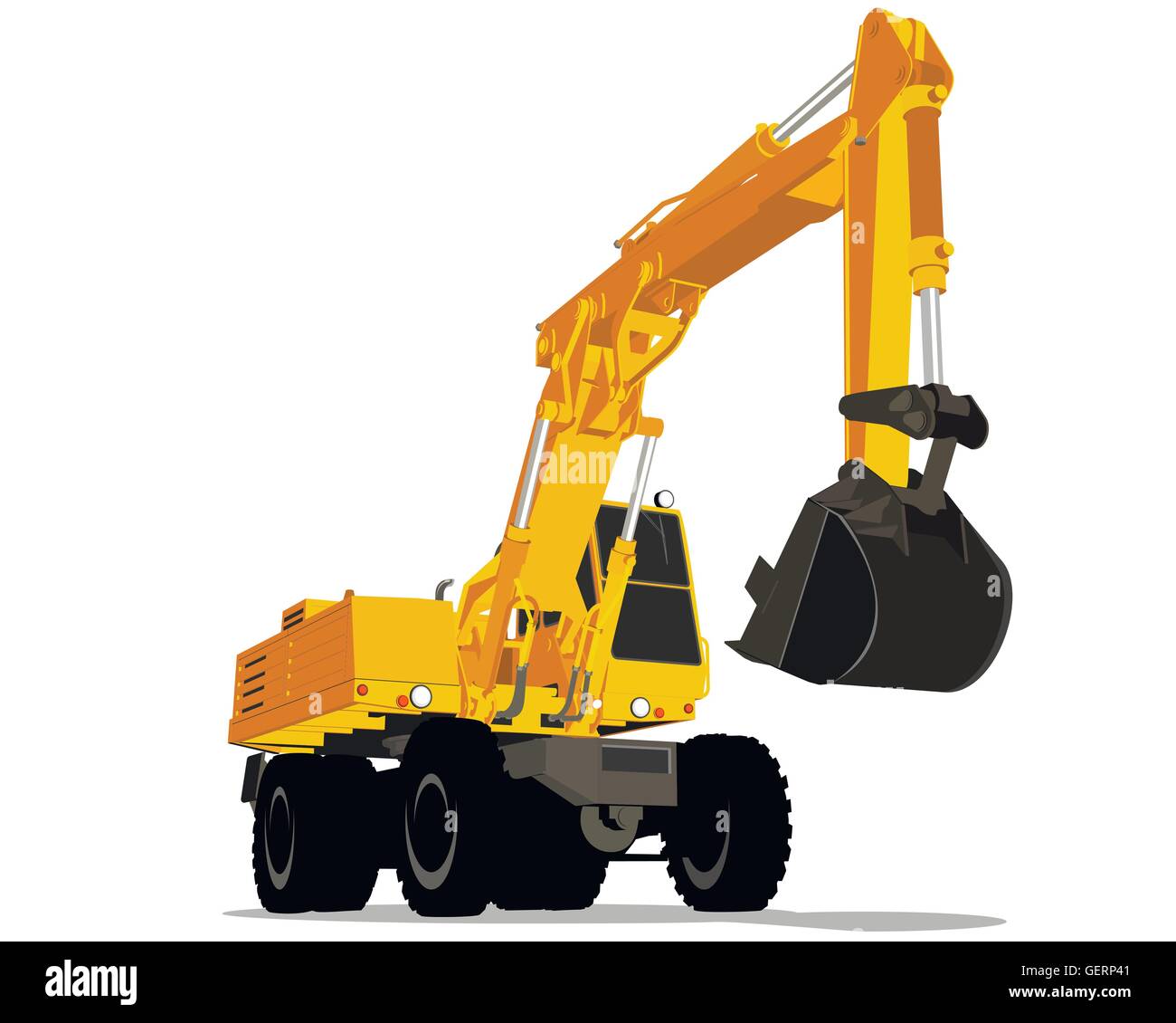 Vector illustration of a yellow excavator with wheels Stock Vector ...