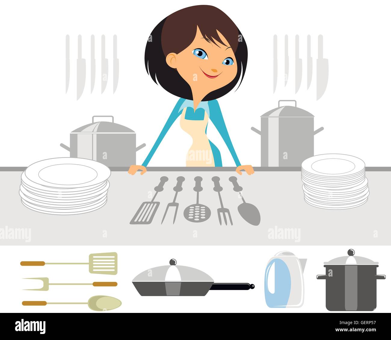 Vector illustration of a girl prepares a meal Stock Vector Image & Art ...